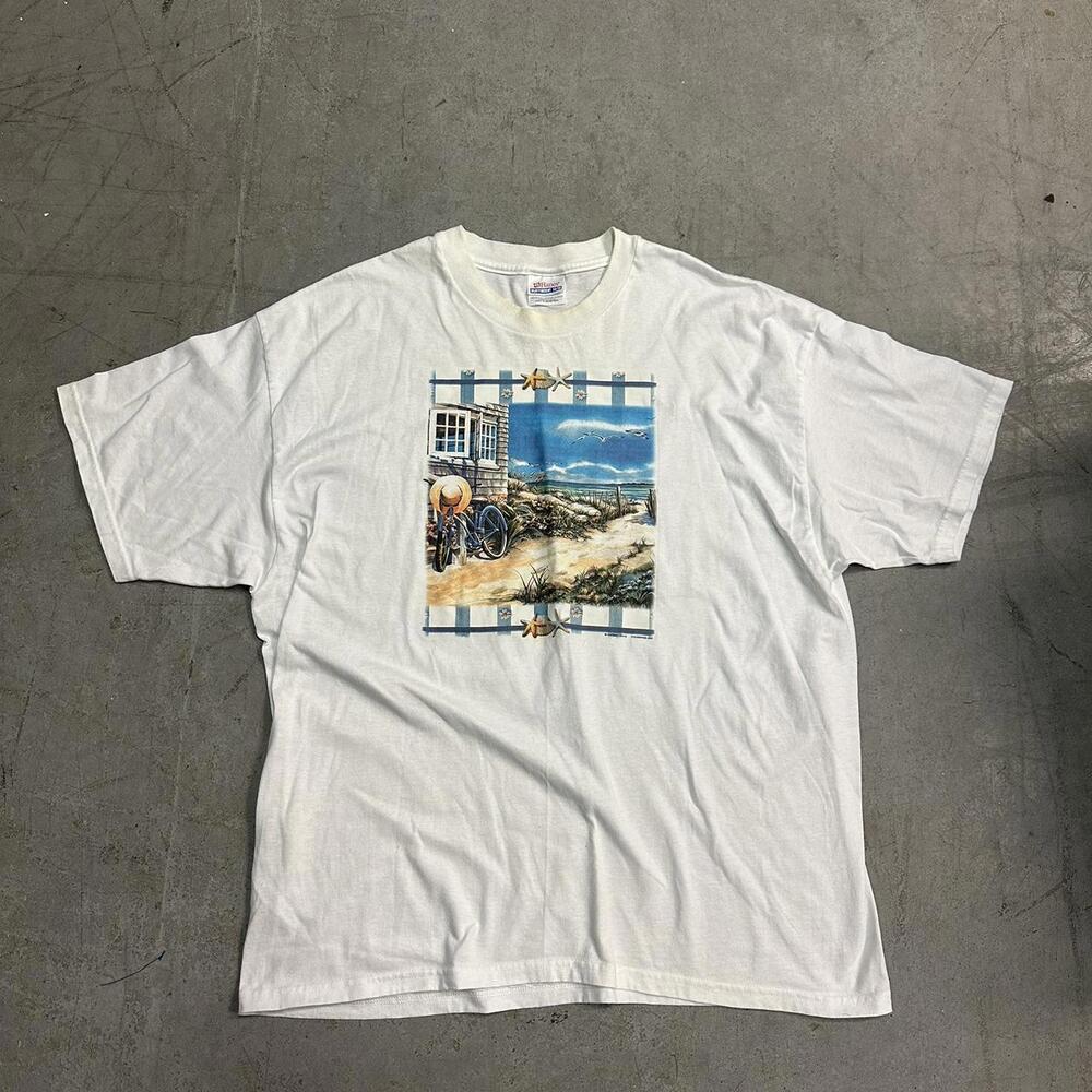 Vintage Hanes Heavyweight Beach Scene Graphic T-Shirt - Gem
